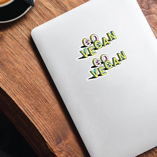 2X Go Vegan Cartoon Style Text Sticker Decal | Vegan Stickers - Little ...