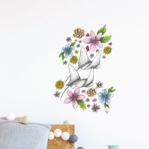 Manta Rays In The Midst Of Flowers Wall Sticker – Little Sticker Boy